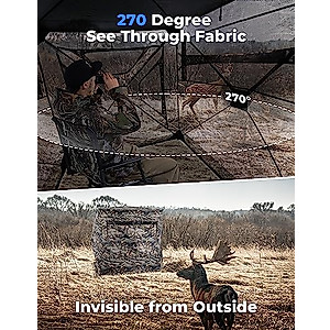 KEMIMOTO Hunting Blind 2-3 Person, See Through Ground Blind 270 Degree Pop Up, Portable Camo Tent for Deer & Turkey Hunting
