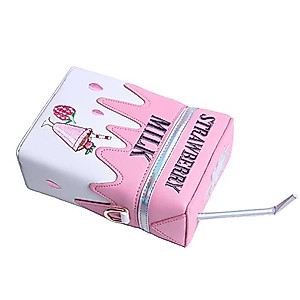 JIANEEXSQ Women Cute Strawberry Milk Box Cross Body Purse Bag Cellphone Shoulder Bags Handbag Card Holder Wallet Purse (strawberry)