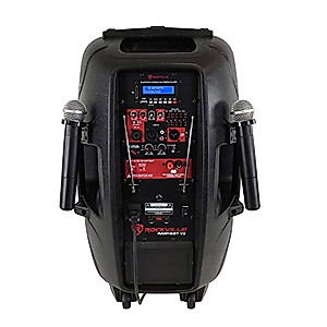 Rockville 15" Rechargable Powered 800W PA DJ Speaker, 2 Mics, Bluetooth (RAM15BT V2)
