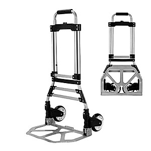 Folding Hand Truck dollys Cart, Heavy Duty 350 LB Capacity Portable Aluminum dollys Cart with Telescoping Handle and Rubber Wheels for Moving,Shopping,Travel, Warehouse Use
