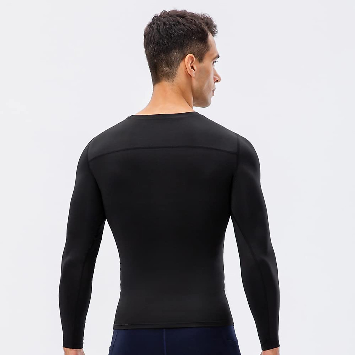 EARGFM Men's Athletic Long Sleeve Compression Shirt Gym Running Baselayer Quick Drying T-Shirts High Elastic Tops 2 Packs