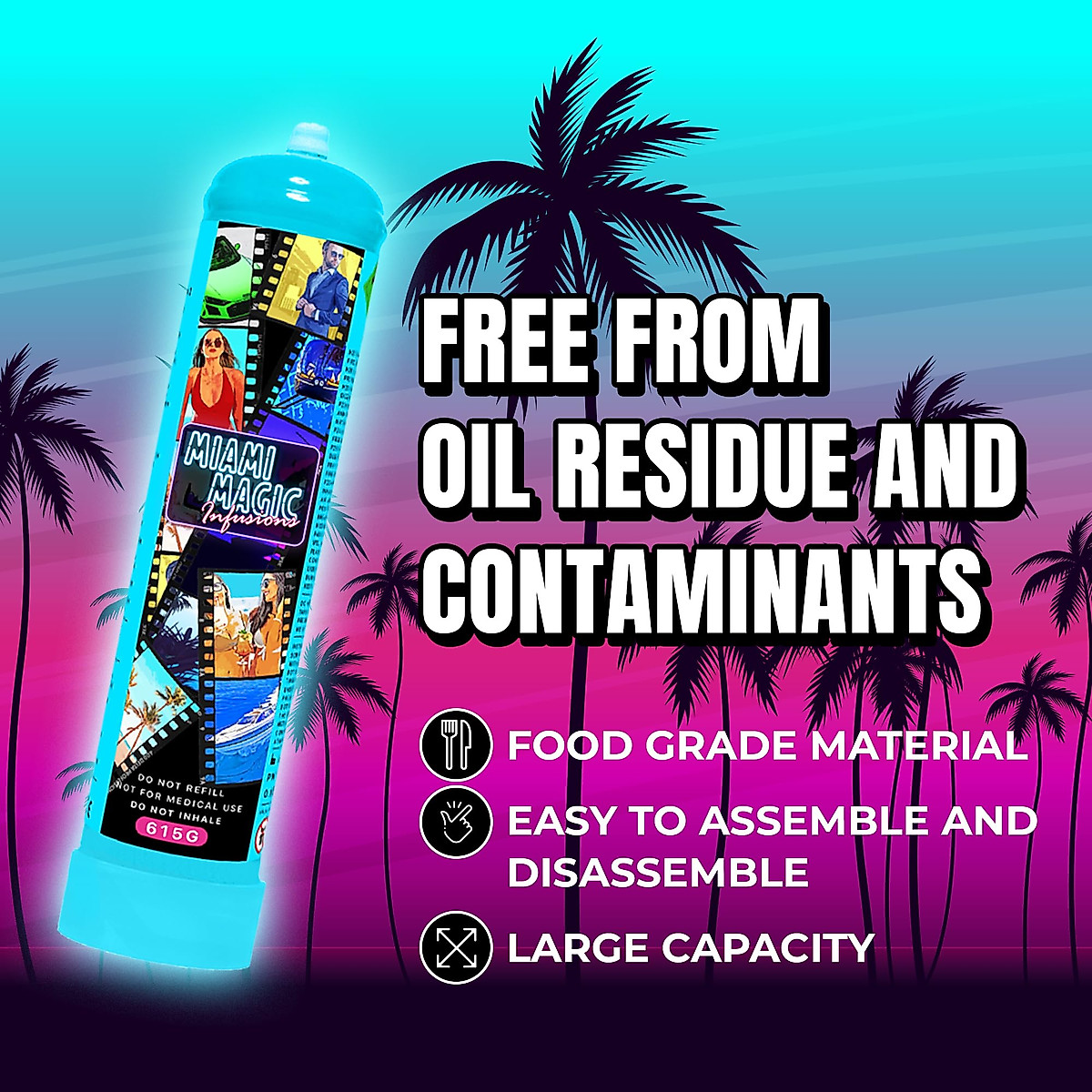 Miami Magic Canisters for Whipped Cream Charger, High-Premium Whip Propellant, Perfect for Cooking, Drinks and Cocktails - 580g (6 cylinders)