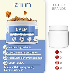 Lollitin Calming Chews for Dogs - Separation Anxiety, Grooming, Fireworks, Storms, Barking - Reduce Stress, Tension - All-Natural - Duck Flavor - 120 Chews - Small, Medium, Large Dogs, All Breeds