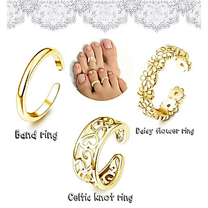 FIBO STEEL 10 Pcs Open Toe Rings for Women Vintage Retro Wave Flower Celtic Knot Arrow Tail Band Toe Ring Adjustable Gold-tone