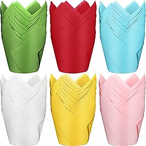 Gandeer 600 Pcs Baking Cups Tulip Cupcake Liners Wrappers Printed Muffin Holders Greaseproof for Holiday Wedding Birthday Party Baby Shower Christmas (Plain Style) Assorted,Blue,Green,Pink,Red,White