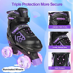Toddler Roller Skates for Girls Kids Ages 3-5 Adjustable 4 Sizes Small Size