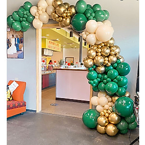 Green and Gold Balloon Arch Kit, ADOINBY 140Pcs Metallic Gold Balloon Emerald Forest Hunter Dark Green Balloon 18 12 10 5 Inch Different Size Balloons for Birthday Anniversary Jungle Party Decorations