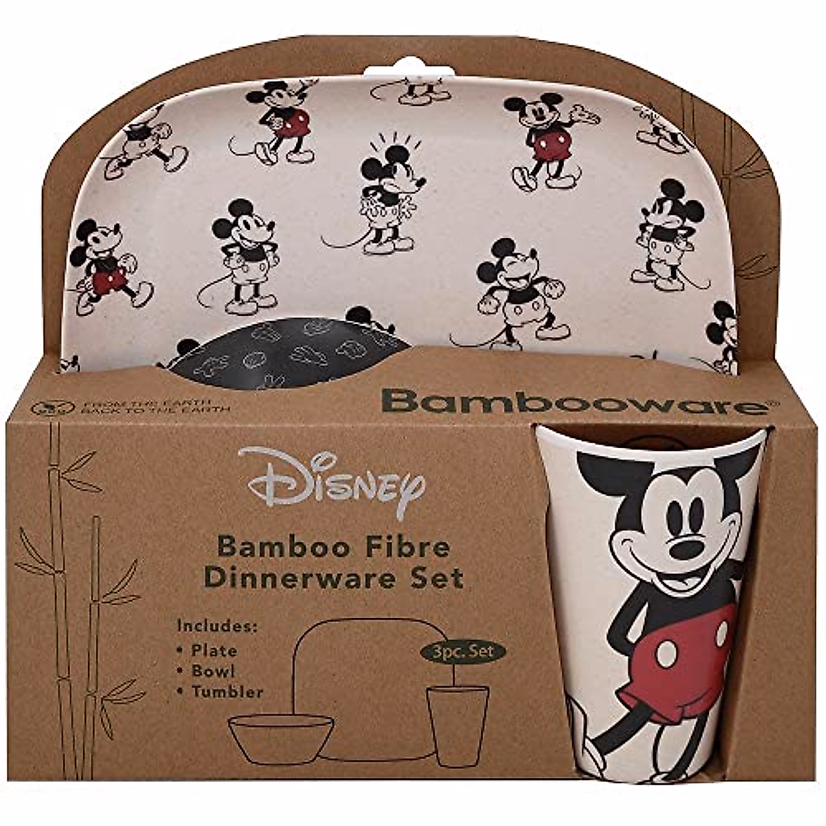 Mickey & Minnie Bamboo 3pc Dinner Set - Plate, Bowl, Tumbler!