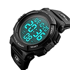 SKMEI Mens Big Dial Digital Watch Waterproof LED Chronograph Alarm Clock, Black, Strap