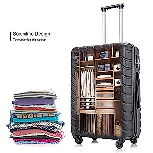 Apelila 4 Piece Hardshell Luggage Sets, Black Travel Suitcase, Check in & Carry On Luggages with Spinner Wheels Free Cover& Hangers Inside 18" 20" 24" 28"