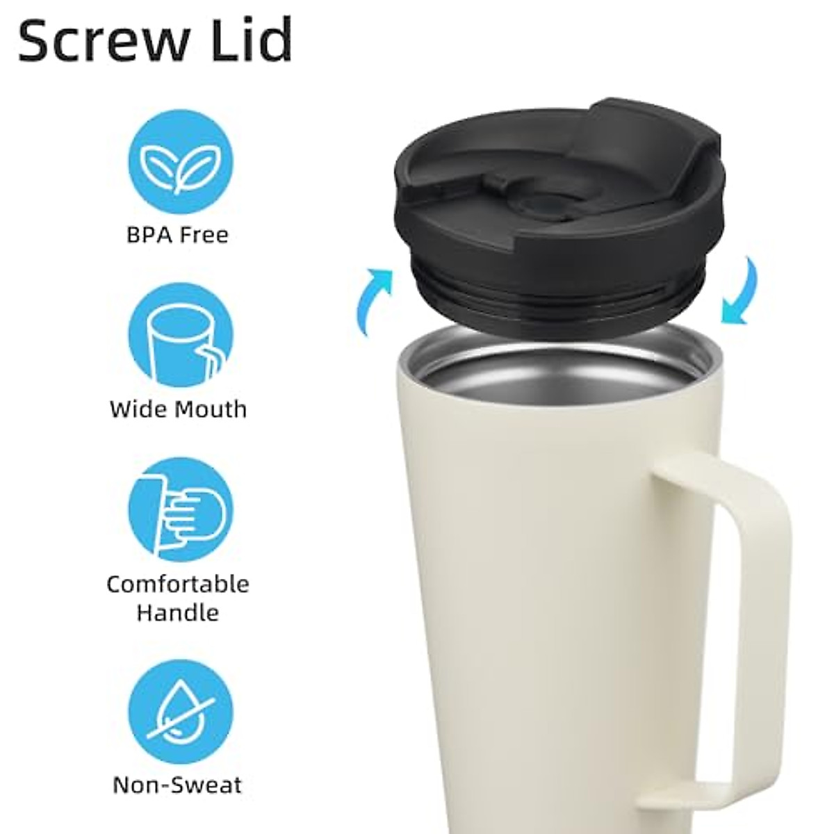 Konokyo Insulated Tumbler with Handle and Straw, 18 OZ Travel Coffee Mug Stainless Steel Cup Metal Water Bottle,Angel White