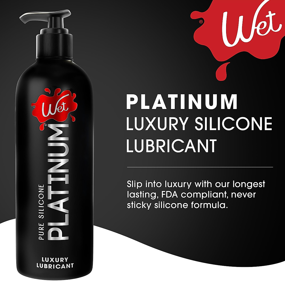 Wet Platinum Silicone-Based Personal Lubricant | Ultra Smooth, Super Slick, Hypoallergenic, Long-Lasting Performance, Waterproof Formula| Lube for Men, Women & Couples, 16 fl oz