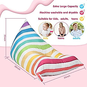 Stuffed Animal Storage Bean Bag Chair Cover Organizer Extra Large Beanbag Stuffed Animal Holder Canvas Stuff Animal Storage Sleeping Storage Bean Bag Chair Without Filling for Kids (Rainbow Style)