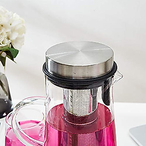 Karafu 60 Oz Thicker Glass Pitcher with Stainless Steel Fruit Infuser, High Heat Resistance Glass Jug for Hot/Cold Water, Infused Fruit Tea and Juice Beverage