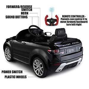 Americas Toys Compatible with Rastar Range Rover 12V Battery Powered Ride On Car with Remote Control - Kids Electric Car Includes Plastic Wheels, Headlight Function, MP3 Music and Horn Black