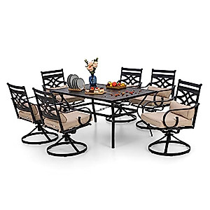 PHI VILLA Patio Dining Set for 6, 7 PCS Outdoor Dining Sets - 1 Rectangle 38x60in Dining Table (1.57" Umbrella Hole) & 6 Swivel Dining Chairs,Metal Patio Furniture for Outdoor Kitchen Lawn and Garden