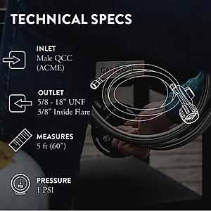 GasOne 2107-05 for Most LP Gas Grill, Heater Propane Regulator 5 Feet Steel Hose with, Silver