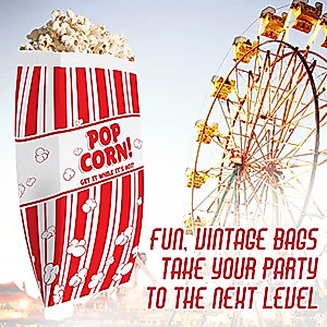 Popcorn Bags Coated for Leak/Tear Resistance. Single Serving 1oz Paper Sleeves in Nostalgic Red/White Design. Great Movie Theme Party Supplies or for Old Fashioned Carnivals & Fundraisers! (500)