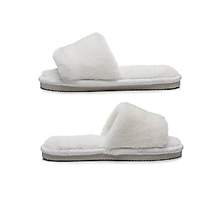 Women's Fuzzy Cozy House Slippers Soft Plush Furry Fur Open Toe Memory Foam Winter Warm Comfy Slip On Breathable Indoor Outdoor (White,9-10)