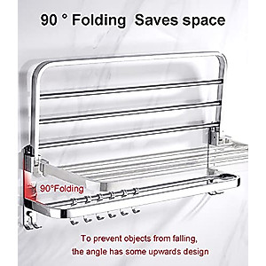 DDS-DUDES Bathroom Towel Rack with Shelf Double Towel Bar Stainless Steel Wall Mount Towel Holder with Movable Hooks Rustproof for Hotel Lavatory (Silver 24 inch)