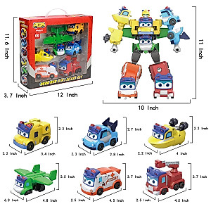GO GO BUS STOP Action Figure Toy Vehicle Playsets, Cute Cartoon 6 in 1 Transforming Vehicles Transform into 11" Robot, Durable Toys for Boys Girls Kids