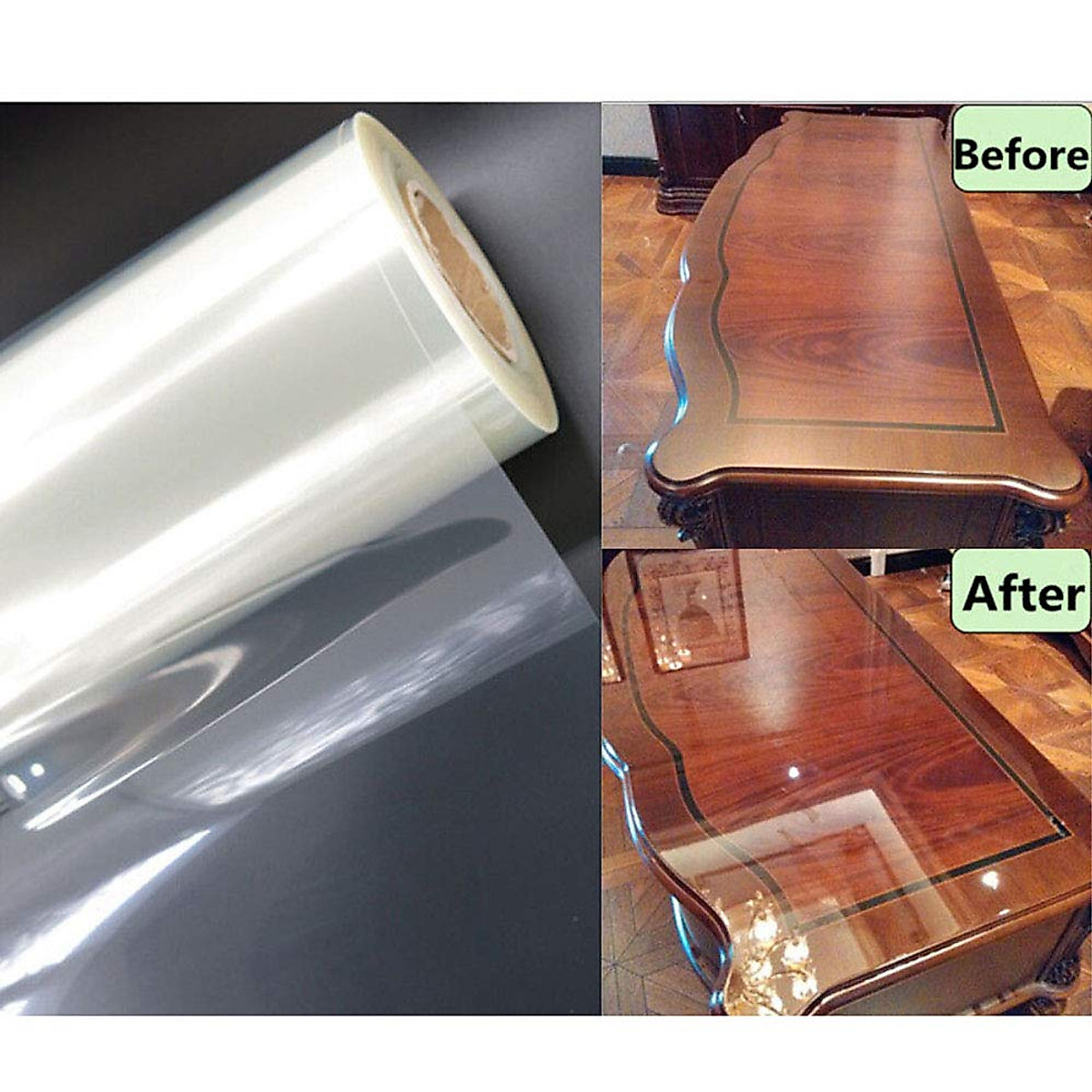HOHOFILM 2mil Transparent Furniture Protective Film Heat Resistance Gloss Table Top Cloth Mat Self-Adhesive Stickers Clear for Wood Table Kitchen Countertop Anti-Oil 80cmx500cm