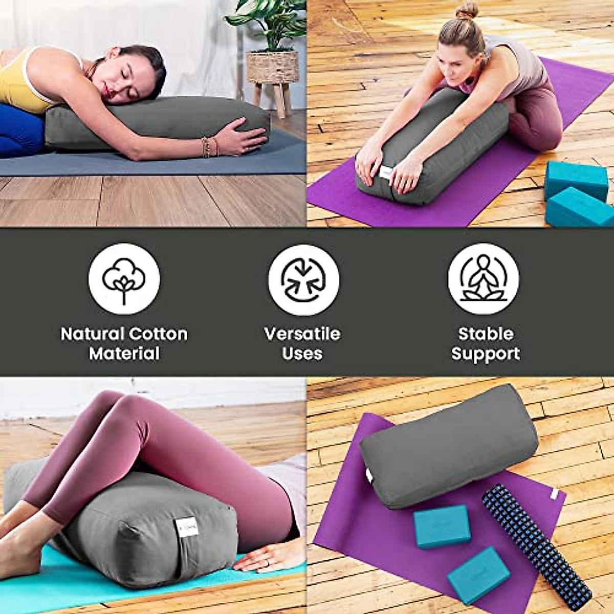 Sol Living Yoga Bolster Pillow Rectangular Meditation Cushion Cotton Meditation Accessories for Restorative Yoga Meditation Pillow Yoga Pillow Firm Body Pillow Bolster Pillow for Legs Removable Cover
