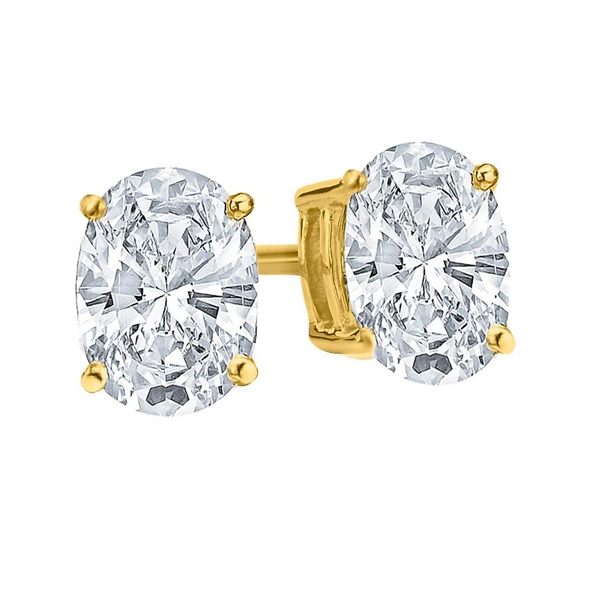 3 Carat 14K Yellow Gold GIA Certified Oval Cut Diamond Earrings Screw Back Premium Collection (G-H Color, SI1-SI2 Clarity)