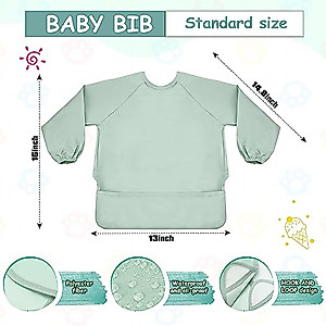 Jeyiour 6 Pack Long Sleeve Baby Bibs Mess Proof Bib Washable Feeding Bib Weaning Smock for Baby Infant Toddler (Simple Style)