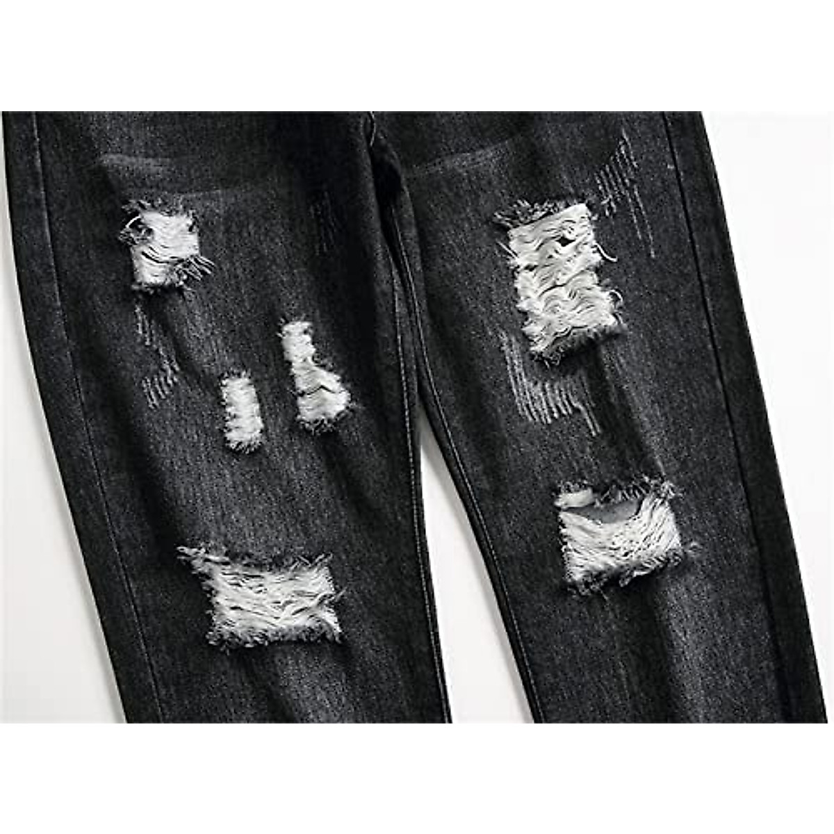 Men's Ripped Washed Slim Fit Jeans Straight Leg Moto Biker Denim Pants Vintage Distressed Skinny Jean Trousers (Black,40)