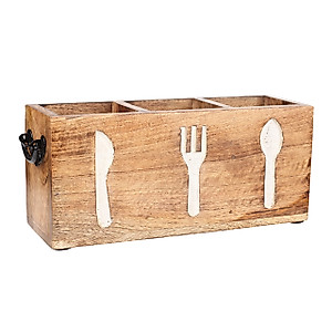 TrendBell Christmas Gift 3-Slot Wooden Utensil Caddy for Kitchen Countertop, Multi-Purpose Wooden Desk Organizer Work Desk, Bathroom, Cutlery Caddy, Office Supplies Organizer – 10.75 X 3.5 X 4 Inches