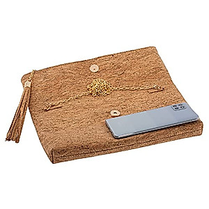JNB Women's Cork Material Foldover Clutch with Tassel, Gold