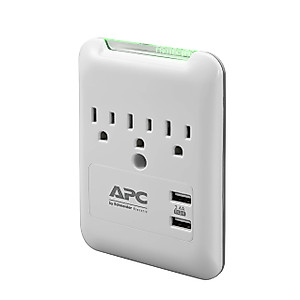 APC Wall Outlet Surge Protector with USB Ports, PE3WU3, (3) AC Multi Plug Outlet, 540 Joule Surge Protection