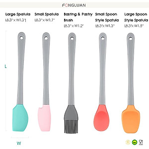 FONGLUAN Mini Silicone Spatula Set of 5 - Heat Resistant & Nonstick Rubber Spatulas - Dishwasher Safe Kitchen Utensils for Cooking, Baking, Mixing