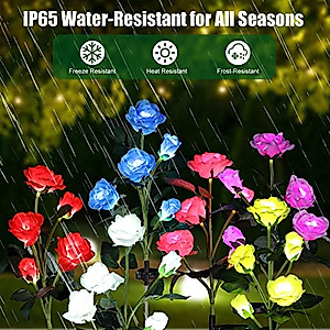 BBTO 12 Pack Solar Rose Lights Solar Outdoor Garden Flower Lights Flowers Roses Lights with 60 Rose Flowers Waterproof Lights for Valentine's Day Weeding Pathway Walkway Patio Yard Decoration