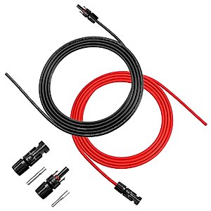 WBGADAM 12AWG Solar Panel Extension Cable 6.6FT/2M 4mm² with Female and Male Connector Solar Panel Cable for Solar Panels (6.6 Feet Red + 6.6 Feet Black)