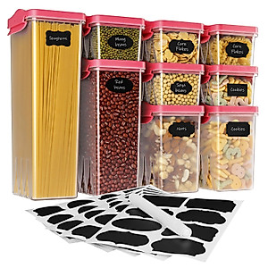HOMER Food Storage Containers with Lids Airtight - 9 PCS BPA Free Plastic Containers Set for Kitchen Pantry Organize Cereal, Coffee, Pasta, Rice, Sugar, Flour - Labels & Marker