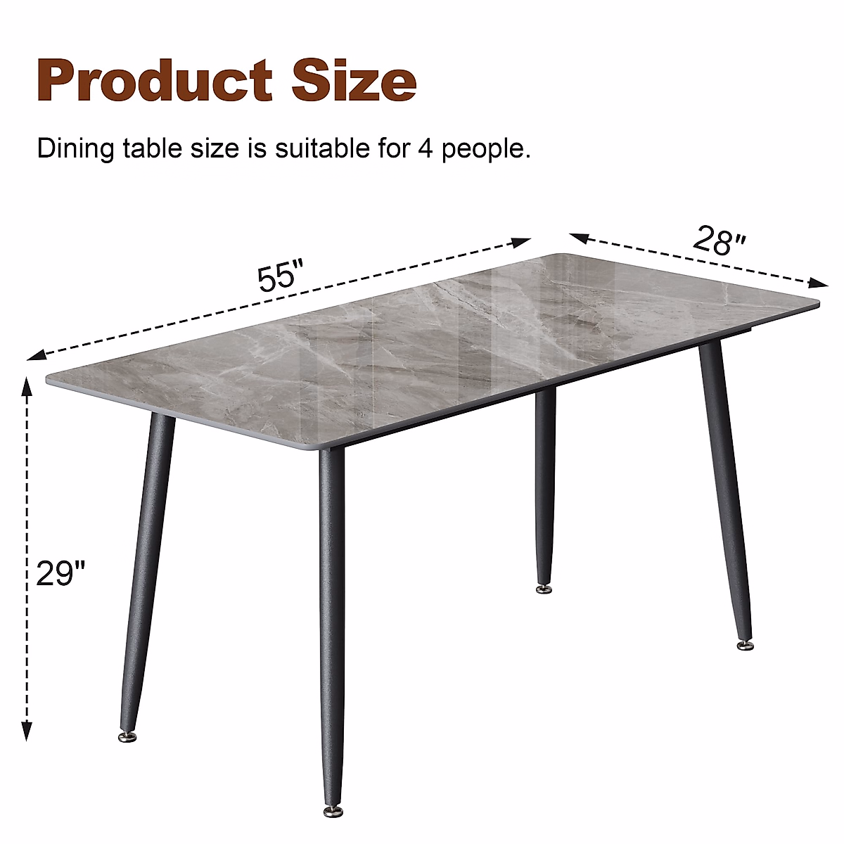 ZL ZELing Dining Table with Marble Sintered Stone Table Top and Metal Legs, Gray 55" Rectangular Kitchen Table, Dinner Table for Dining Room