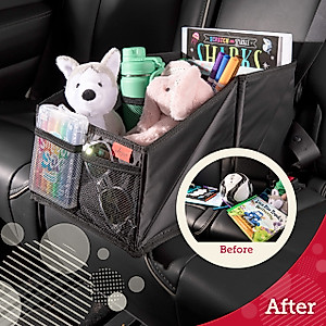 Lusso Gear Car Seat Organizer with Cup Holders for Front, Back, Passenger Seats, Truck and Van, 9 Auto Storage Compartments for Travel Organization of Trunk, Seats, Mobile Office (Black)