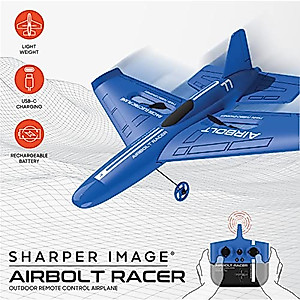 SHARPER IMAGE Airbolt Racer RC Airplane With 2.4 GHz Remote, USB-C Charging, and Replacement Propellers