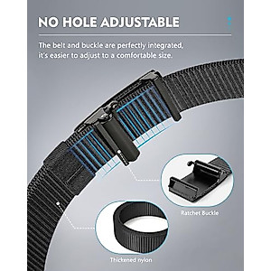 FAIRWIN Men's Ratchet Web Belt,1.25 inch Nylon Web Automatic Slide Buckle Belt - No Holes and Invisible Belt Tail Web Belt for Men (Black, 28-34)