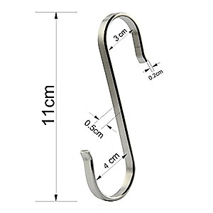 RuiLing 6-Pack Size X-Large Flat S Hooks Heavy-Duty Genuine Solid 304 Stainless Steel S Shaped Hanging Hooks,Kitchen Spoon Pan Pot Hanging Hooks Hangers Multiple uses.