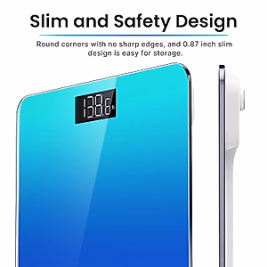 RENPHO Digital Bathroom Scale, Highly Accurate Body Weight Scale with Lighted LED Display, Round Corner Design, 400 lb Core 1S (Gradient-Blue, 10.24"/260mm)