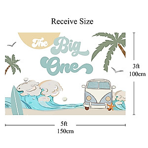 The Big One Surfing 1st Birthday Backdrop for Boys Retro Surf Van Surfboard Beach Party photography Background Boy One Birthday Party Decorations Cake Table Banner 5x3ft