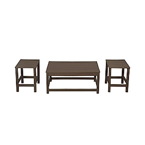 WestinTrends Malibu 3-Pieces Outdoor Table Set, Includes 1 Coffee Table and 2 Side Table, All Weather Poly Lumber Adirondack Patio Furniture Set, Dark Brown