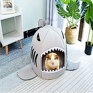 Tfwadmx Guinea Pig Warm Bed House,Small Animal Large Washable Cotton Nest Shark Hideout Sleeping Mat Hut Cage Toy for Rabbit Hedgehog Rat Chinchilla Hamster -(Gray)