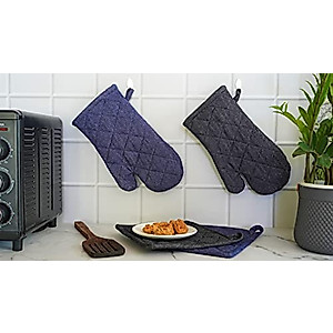 Mellow Buff Cotton Pot Holder Heat Resistant, Strong Grip Potholders for Hot Pans, 8 x 8 Inch with Loop | Pack of 3 | Black