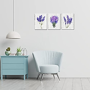 gold mi Flowers Home Decorations Purple Lavender Flower Artwork for Living Room Office Bathroom Wall Decor Floral Grey Wood Grain Rustic Posters and Prints Frame to Hang 12*16inch