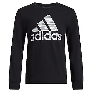 adidas Boys' Long Sleeve Cotton Camo BoS Logo T-Shirt, Black (New)