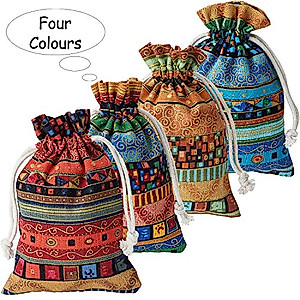 28 Pack Egyptian Style Jewelry Coin Pouches Aztec Print Drawstring Gift Bag Christmas New Year's Day Gift Bag for Candy Wedding Party Valentine Favors